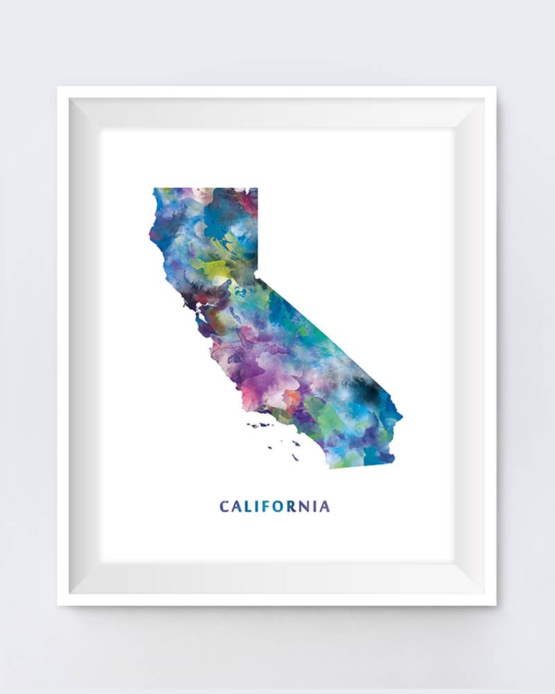 California Map California Watercolor Map USA Art Print Los | Etsy
