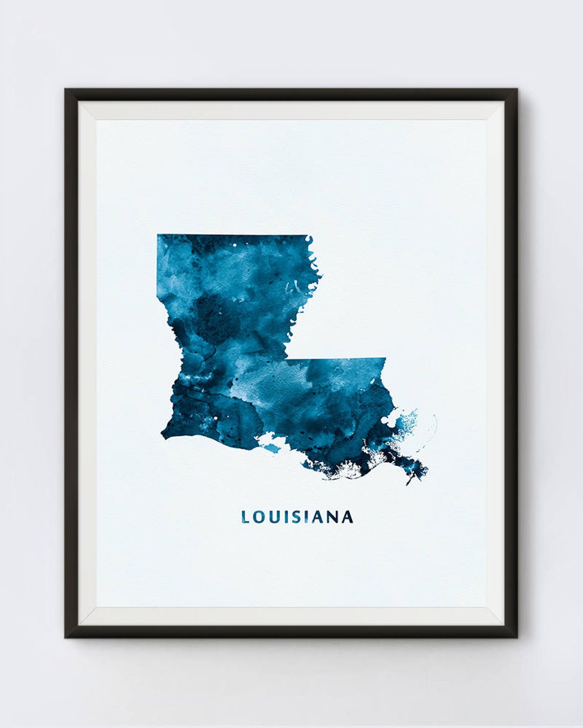 Louisiana, Art Print, Watercolor Map, USA, Blue, Minimal, Baton Rouge ...