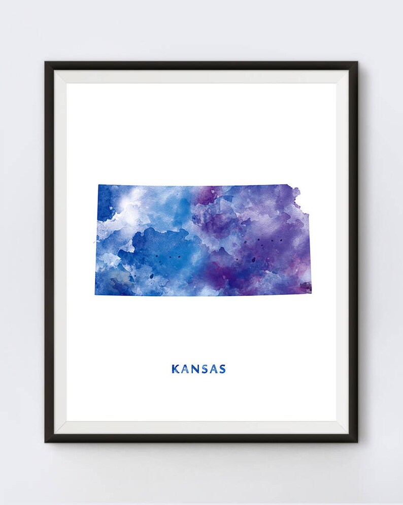 Kansas Map Print Watercolor Missouri Print Kansas Poster | Etsy