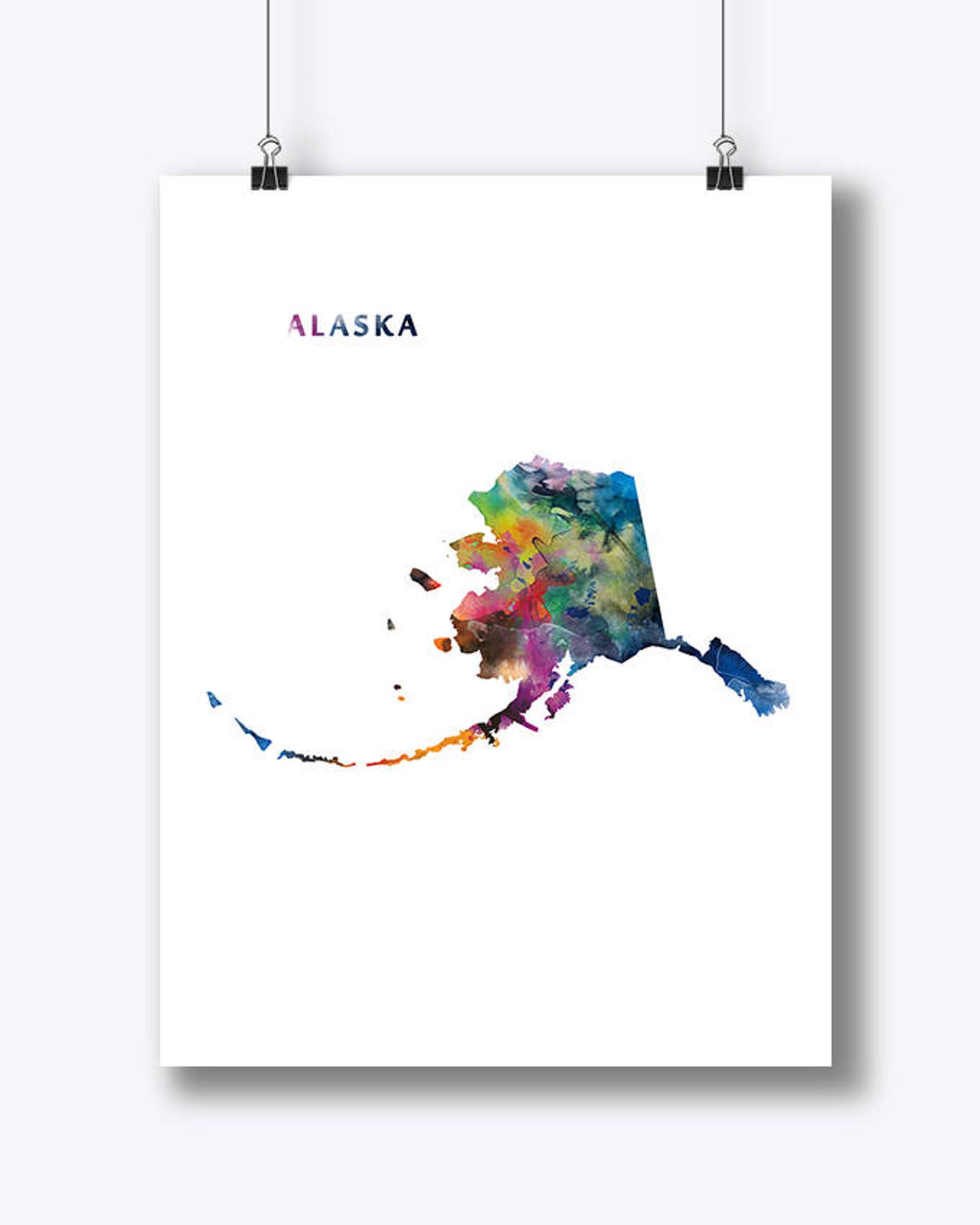 Alaska Map Print Watercolor Poster Home Office Room Decor | Etsy