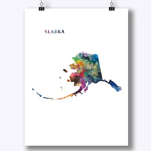 Alaska Map Print Watercolor Poster Home Office Room Decor Travel Map ...