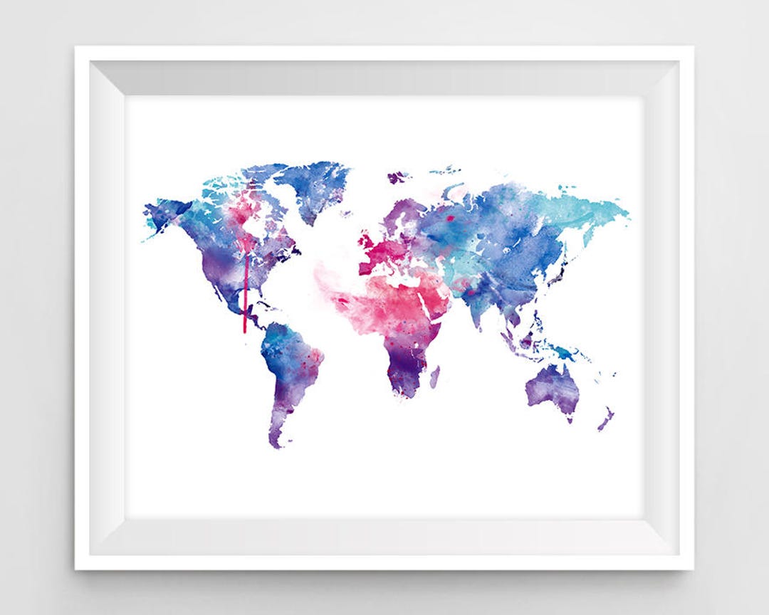 World Map Art Watercolor World Map Print Wall Art Wanderlust Home Decor ...