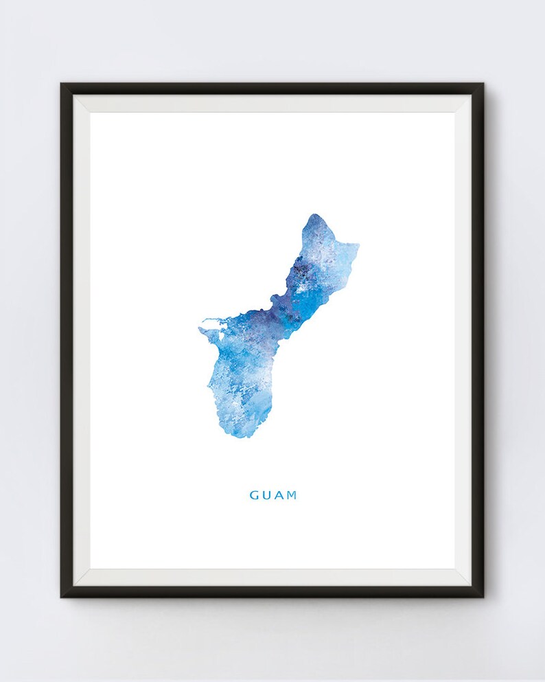 Guam Map Print, Watercolor Guam Poster, Home Office Room Decor, Map Art ...