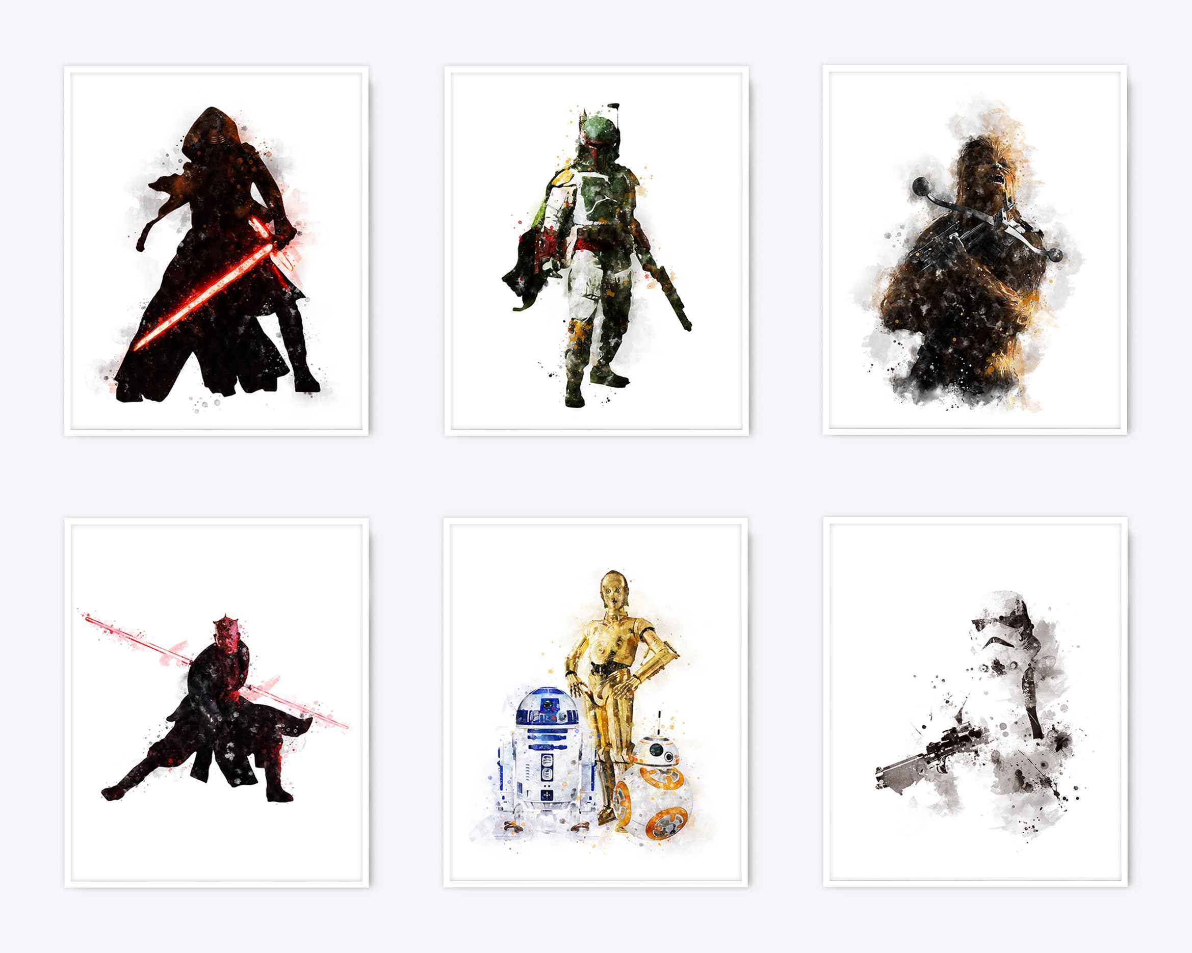 Set of 12 Watercolor Star Wars Print Movie Dark Side Jedi | Etsy