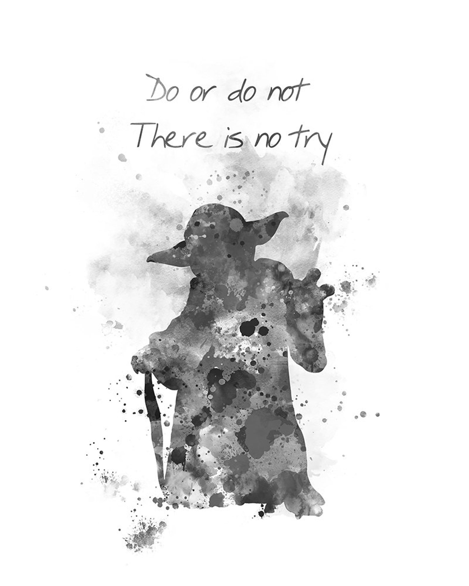 Yoda schwarz und weiß Star Wars Aquarell Kunstdruck Meister Yoda Zitat ...