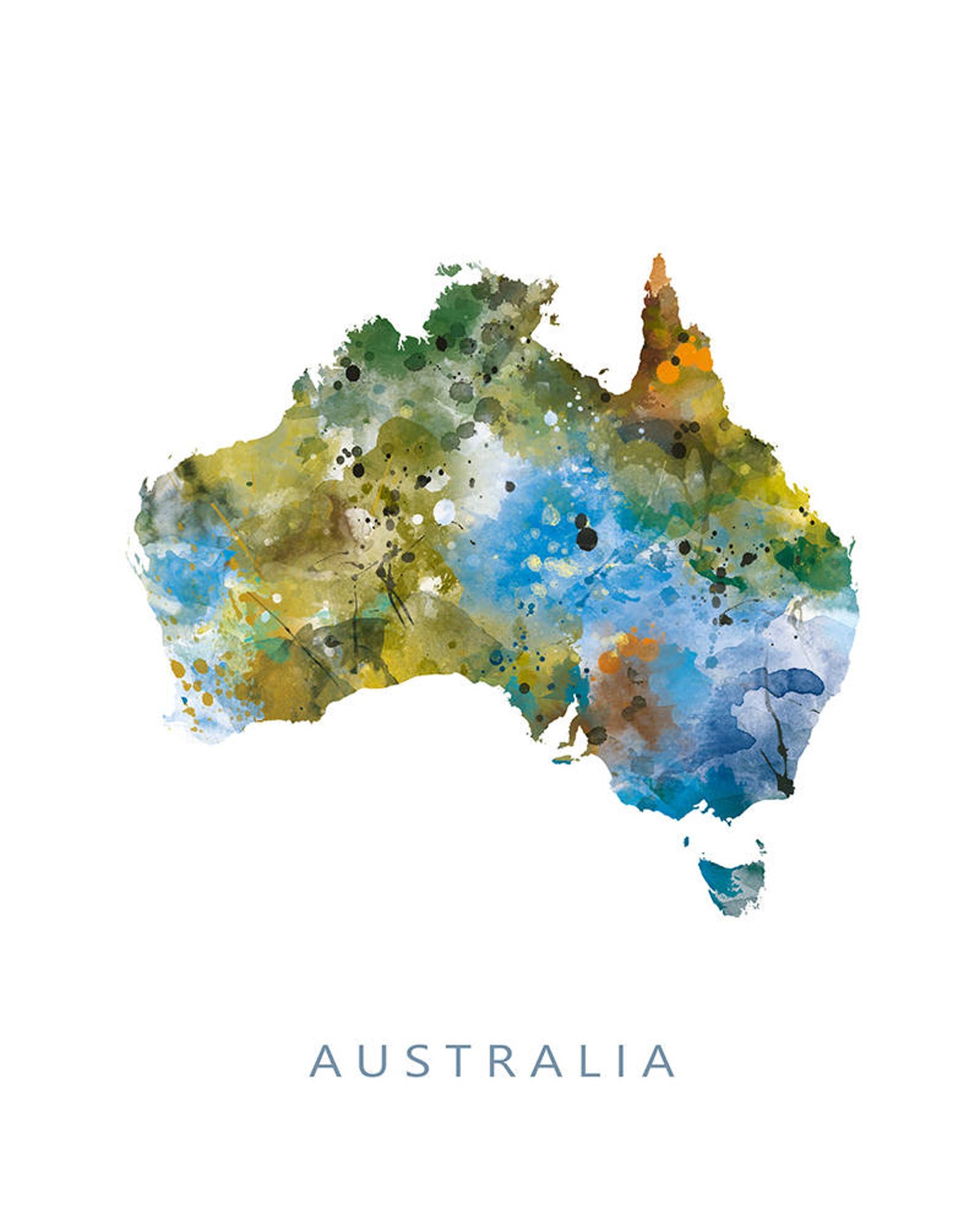Australia Map Print Australia Poster Watercolor Australian - Etsy