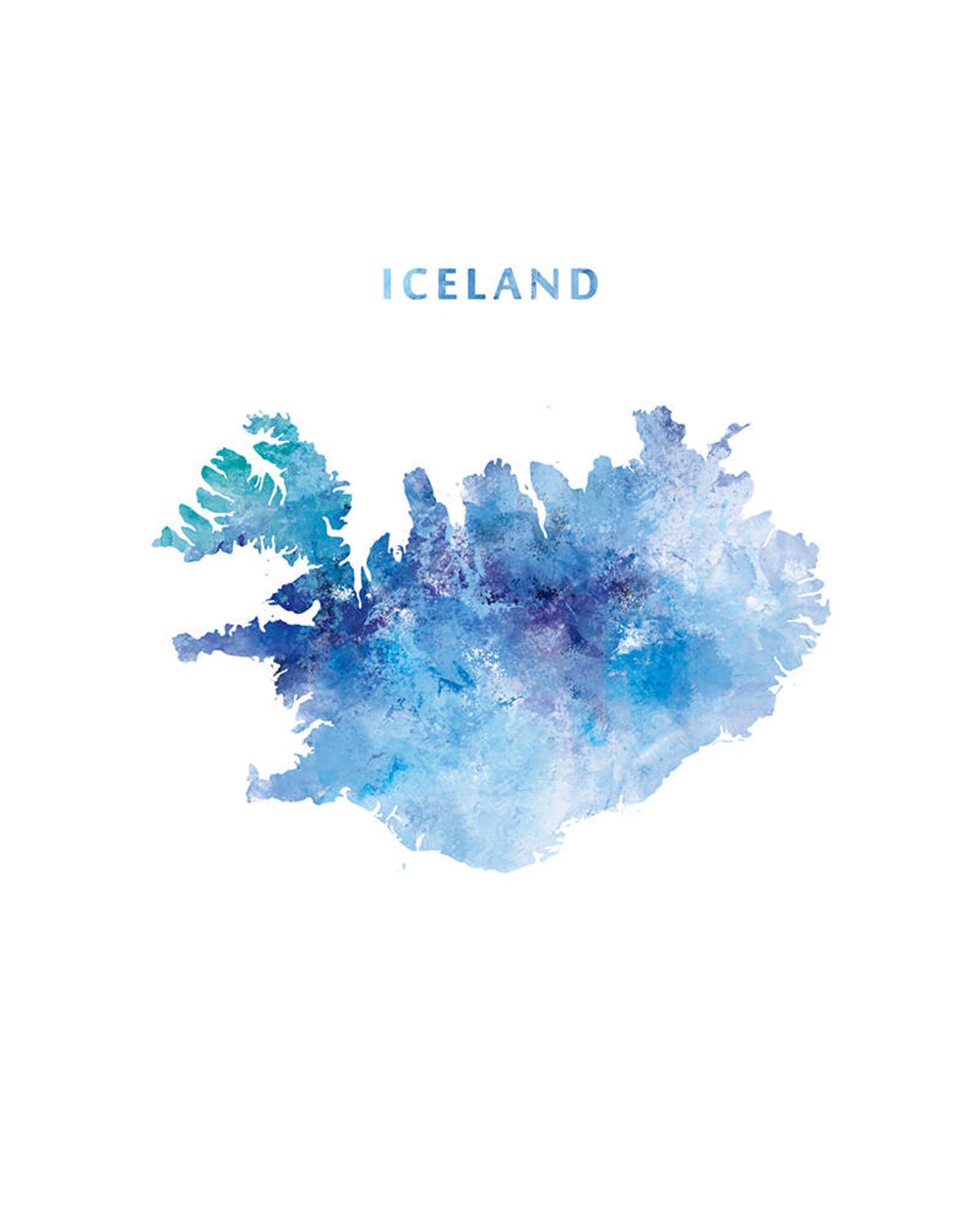Iceland Map Print Watercolor Iceland Poster Home Office Room | Etsy
