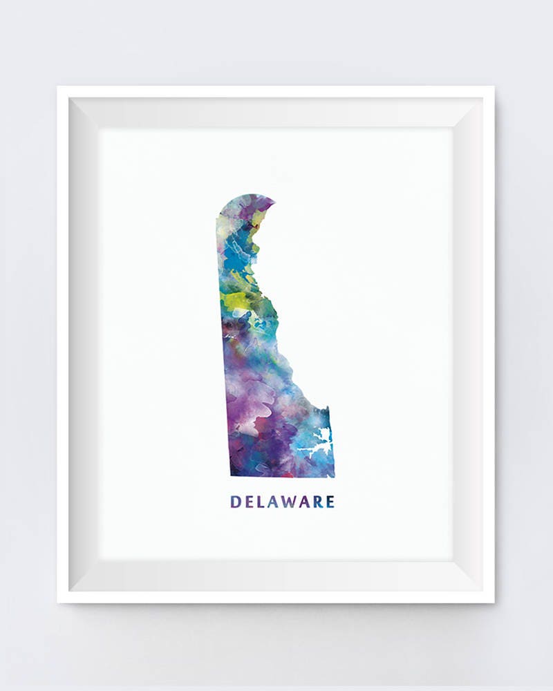 Delaware Print Map Art Watercolor Map USA Art Print Dover | Etsy