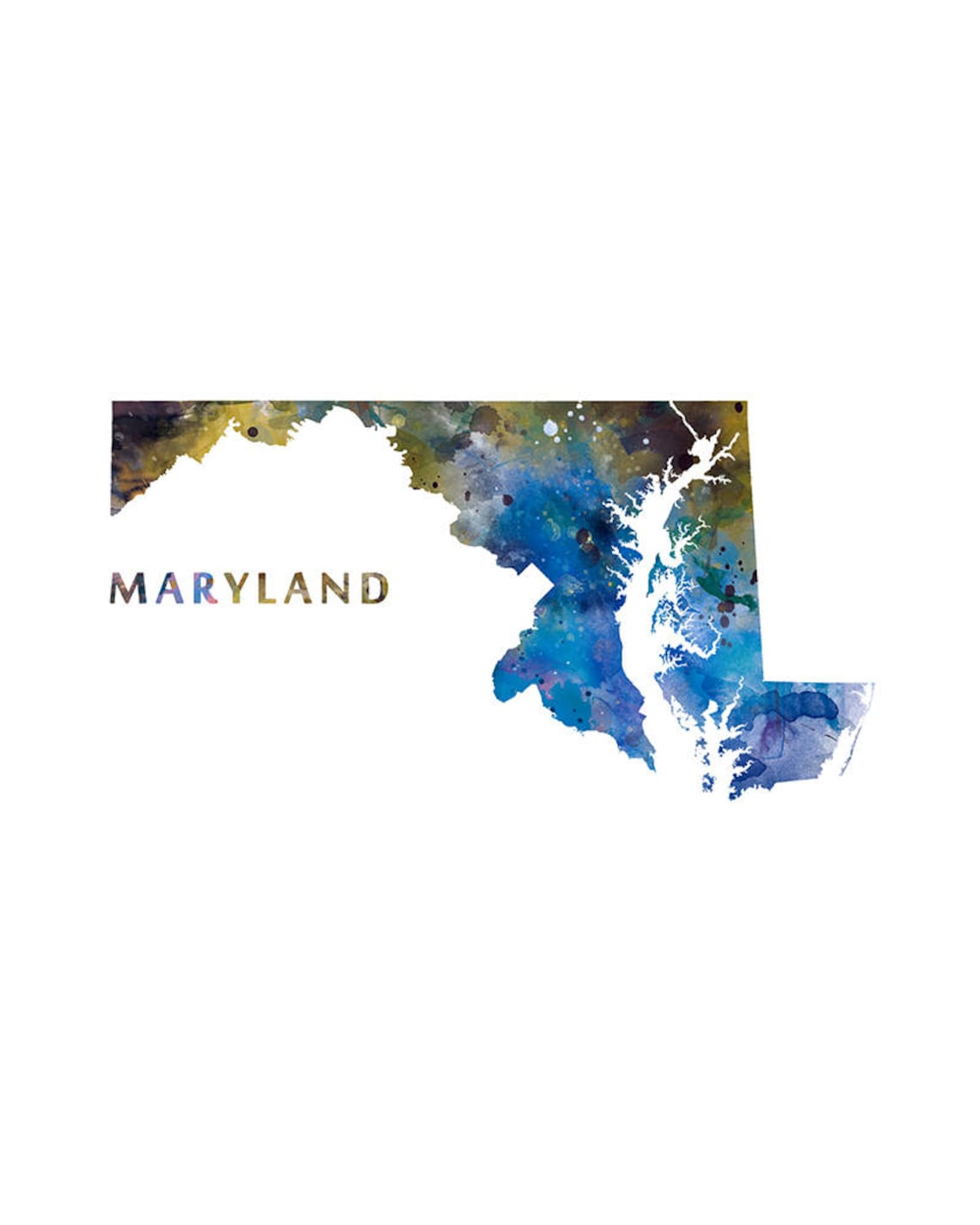 Maryland Print Watercolor Map Maryland Poster Home Office - Etsy