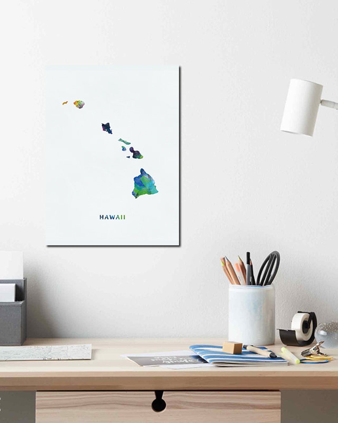 Hawaii Map Hawaii Watercolor Map USA Art Print Travel | Etsy