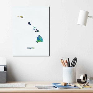 Hawaii Map, Hawaii Watercolor Map, USA, Art Print, Travel, Design, Oahu ...