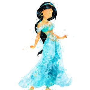 Princess Jasmine Print Watercolor Poster Printable Art Aladdin Party ...