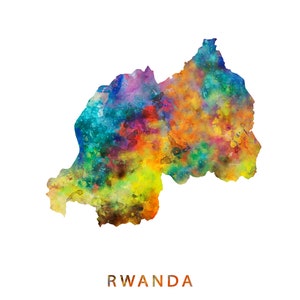 Rwanda Map, Watercolor, Rwanda Print, Wall Art, Colorful, Abstract ...