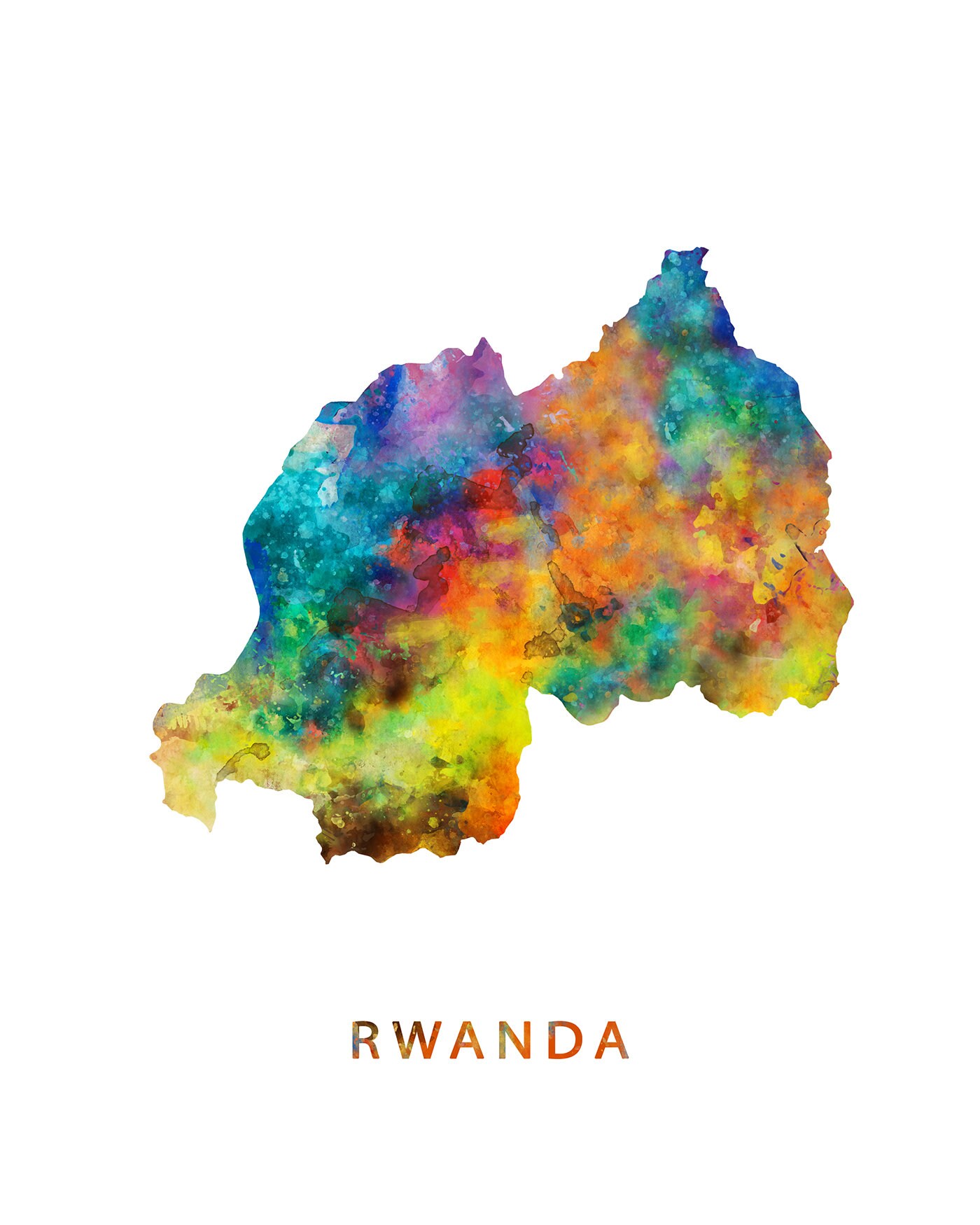 Digital Prints Art & Collectibles Home Office Decor Travel Map Rwanda ...