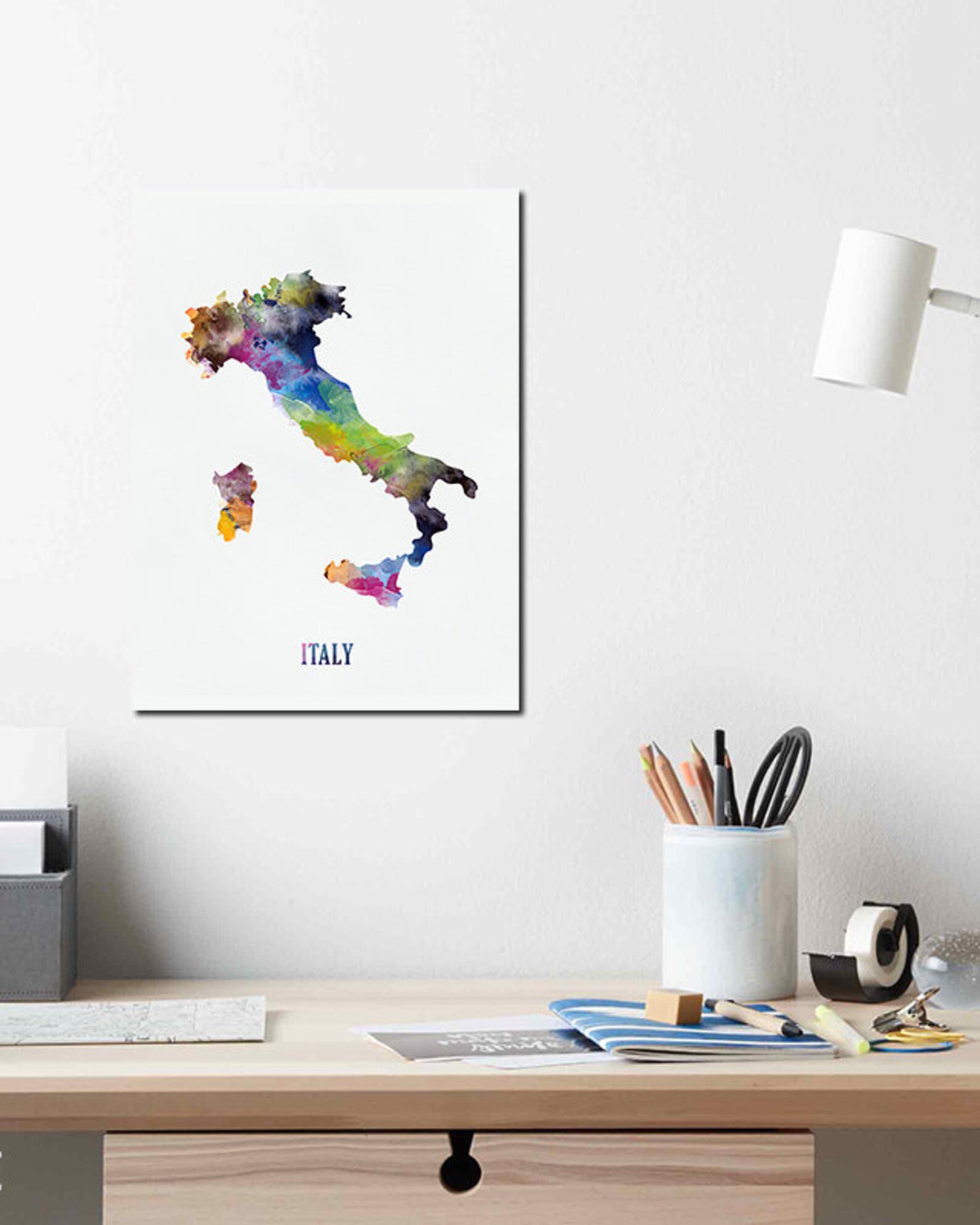 Italy Map Print Italy Poster Rome Florence Print Watercolor Map State ...