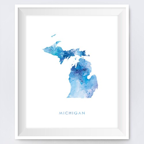 Michigan Map Michigan Watercolor Art Print Lansing - Etsy