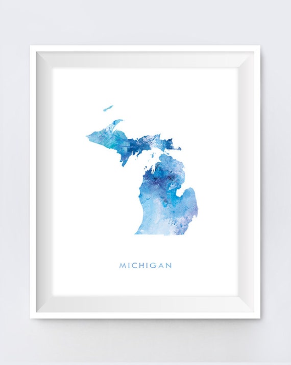 Michigan Map Michigan Watercolor Art Print Lansing | Etsy