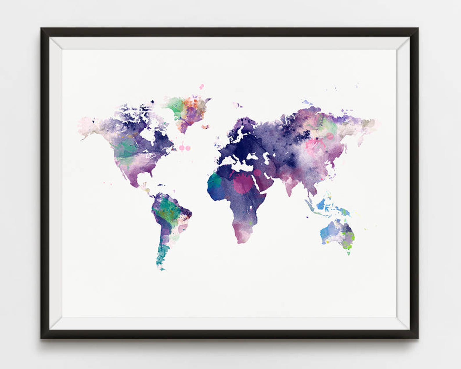 World Map Watercolor Print Poster Home Decor Map Art - Etsy