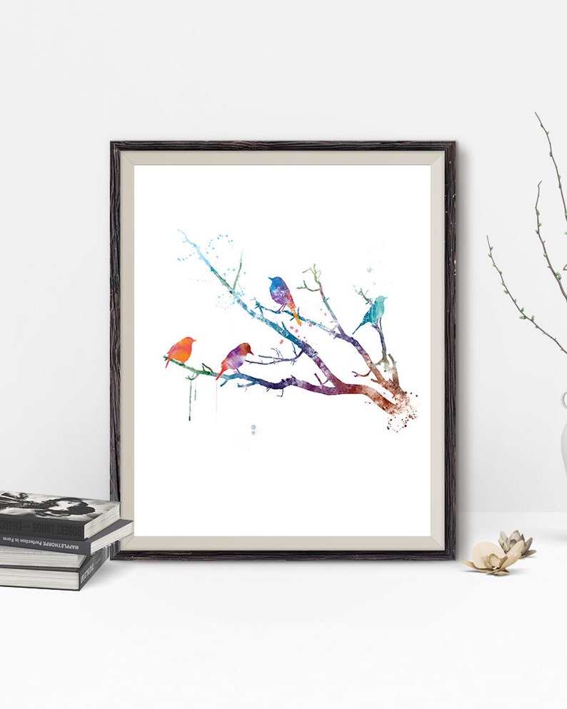 Bird Painting Bird Art Bird Watercolor Poster Print Bird on Tree ...
