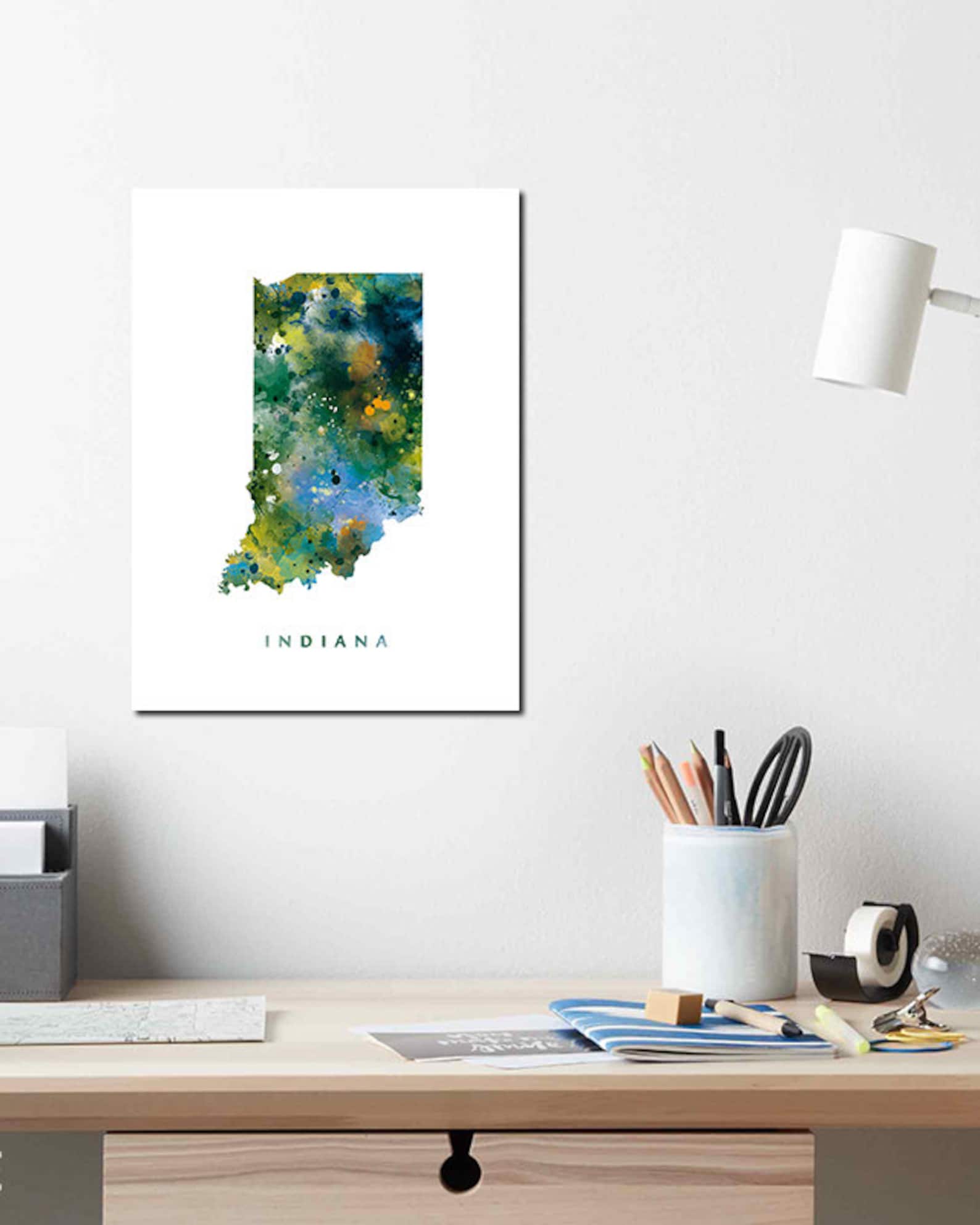 Indiana, Indiana Map, Art Print, Watercolor, USA, Indiana Parks ...