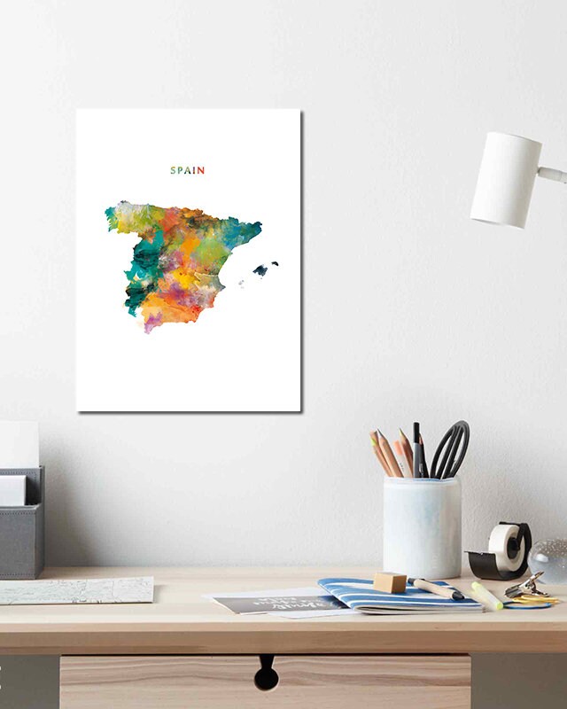 Spain Print Watercolor Map Madrid Print Wall Art Poster | Etsy