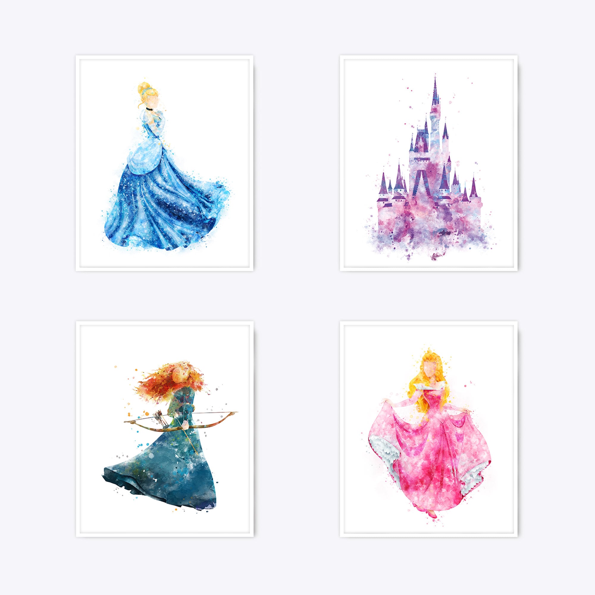 Set of 12 Watercolor Princess Art Printable Disney Cinderella - Etsy