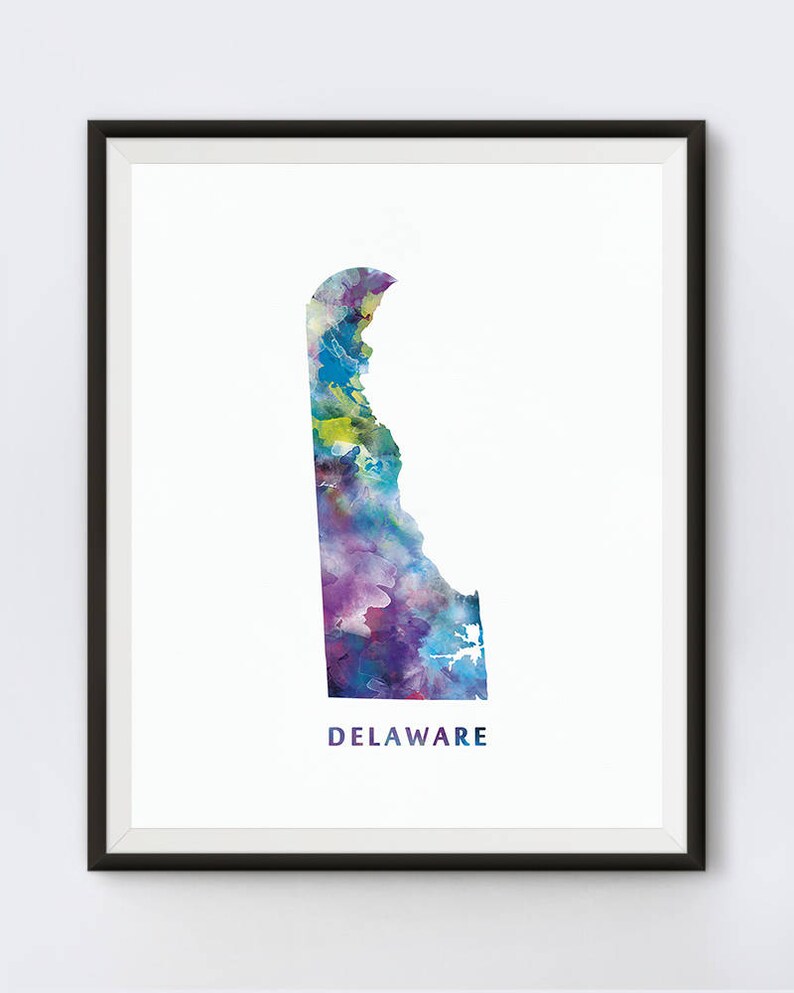 Delaware Print Map Art Watercolor Map USA Art Print Dover - Etsy