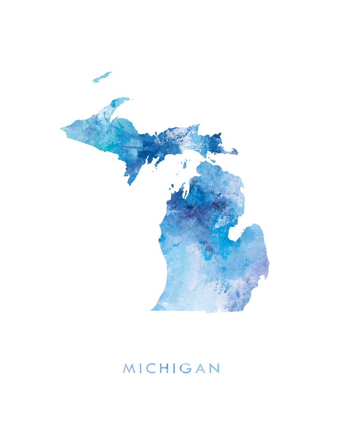 Michigan Map, Michigan Watercolor, Art Print, Lansing, Michigan Poster ...