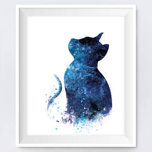 Blue Cat, Art Print, Cat Poster, Watercolor, Pet, Kitty, Zen, Painting ...