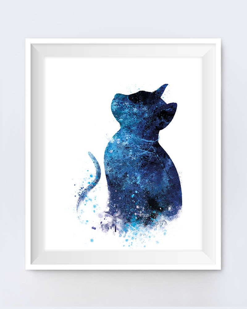 Blue Cat, Art Print, Cat Poster, Watercolor, Pet, Kitty, Zen, Painting ...