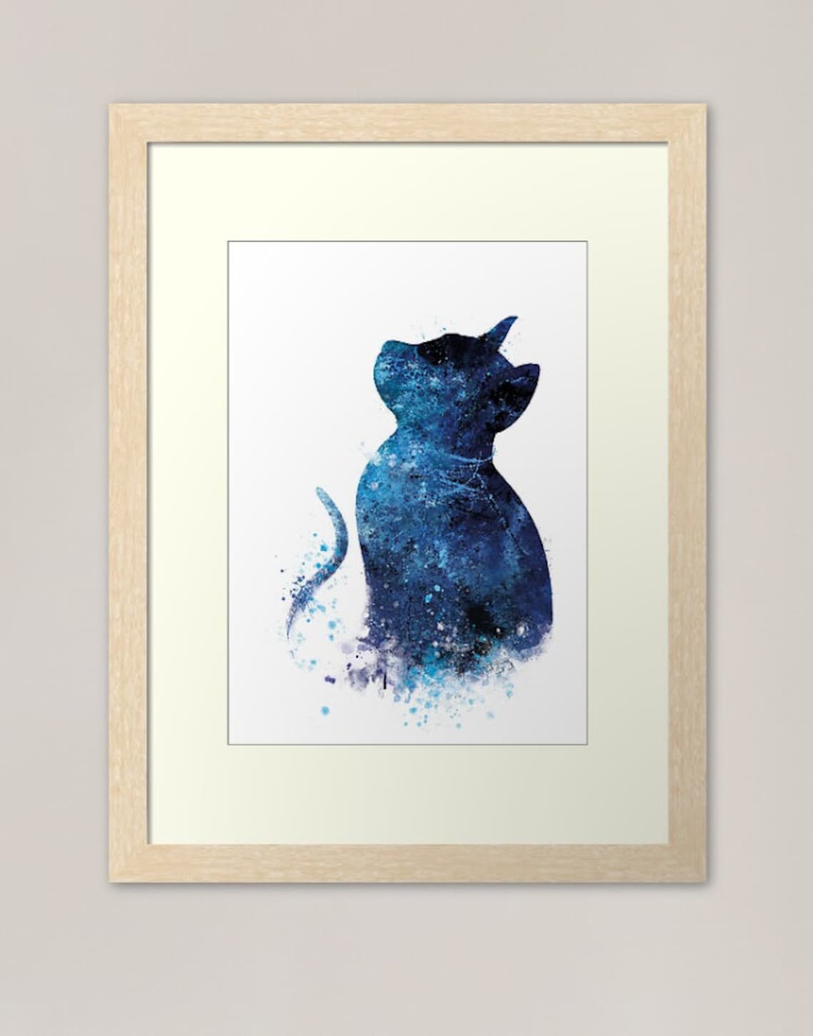 Blue Cat Art Print Cat Poster Watercolor Pet Kitty Zen | Etsy