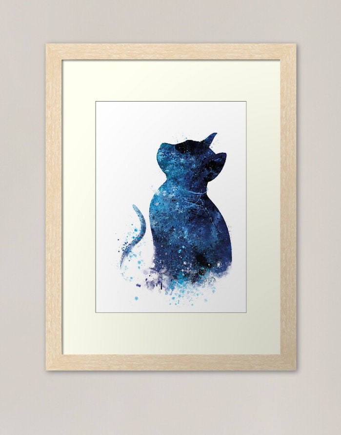 Blue Cat, Art Print, Cat Poster, Watercolor, Pet, Kitty, Zen, Painting ...