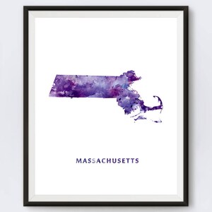 Massachusetts Map Print Watercolor Boston Poster MA Home Office Decor ...
