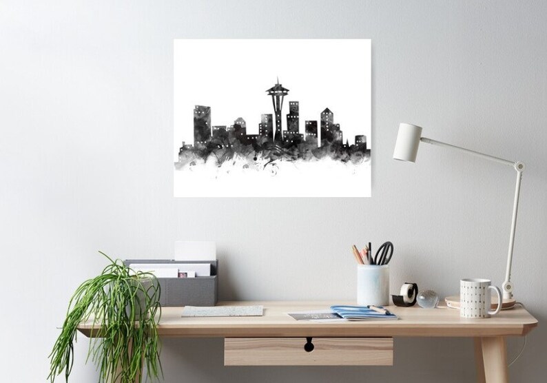 Seattle Print Seattle Skyline Black and White Wall Art - Etsy