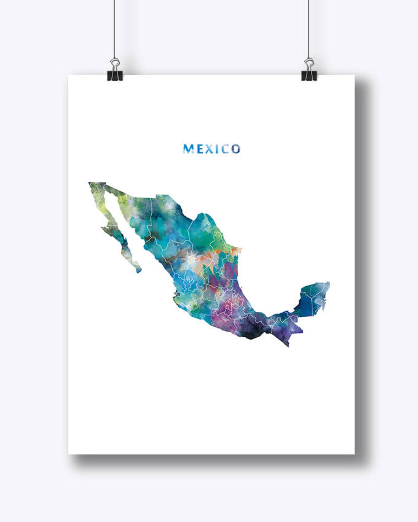 Mexico Watercolor Map Mexico City Print Wall Art Mexico Poster | Etsy