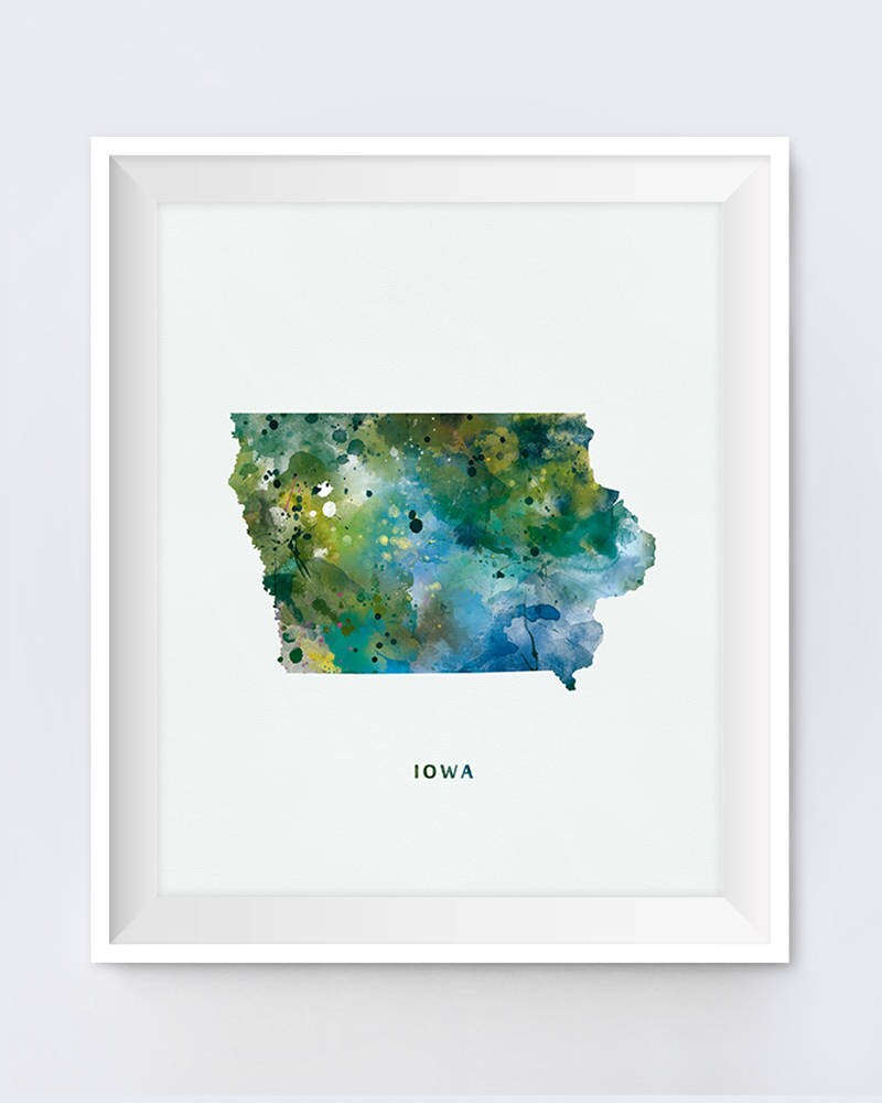 Iowa Watercolor Iowa Map Iowa Print Wall Art Des Moines | Etsy