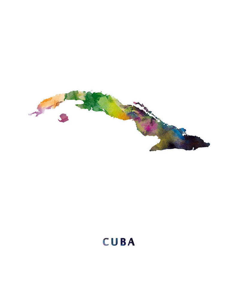 Cuba Map Print Watercolor Cuba Wall Art Cuba Poster Painting Travel ...