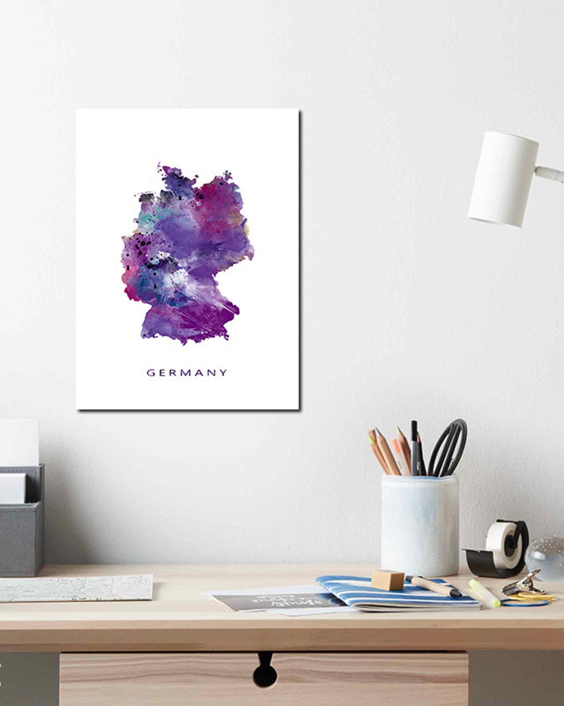 Germany Map Art Print Germany Watercolor Berlin Artwork | Etsy