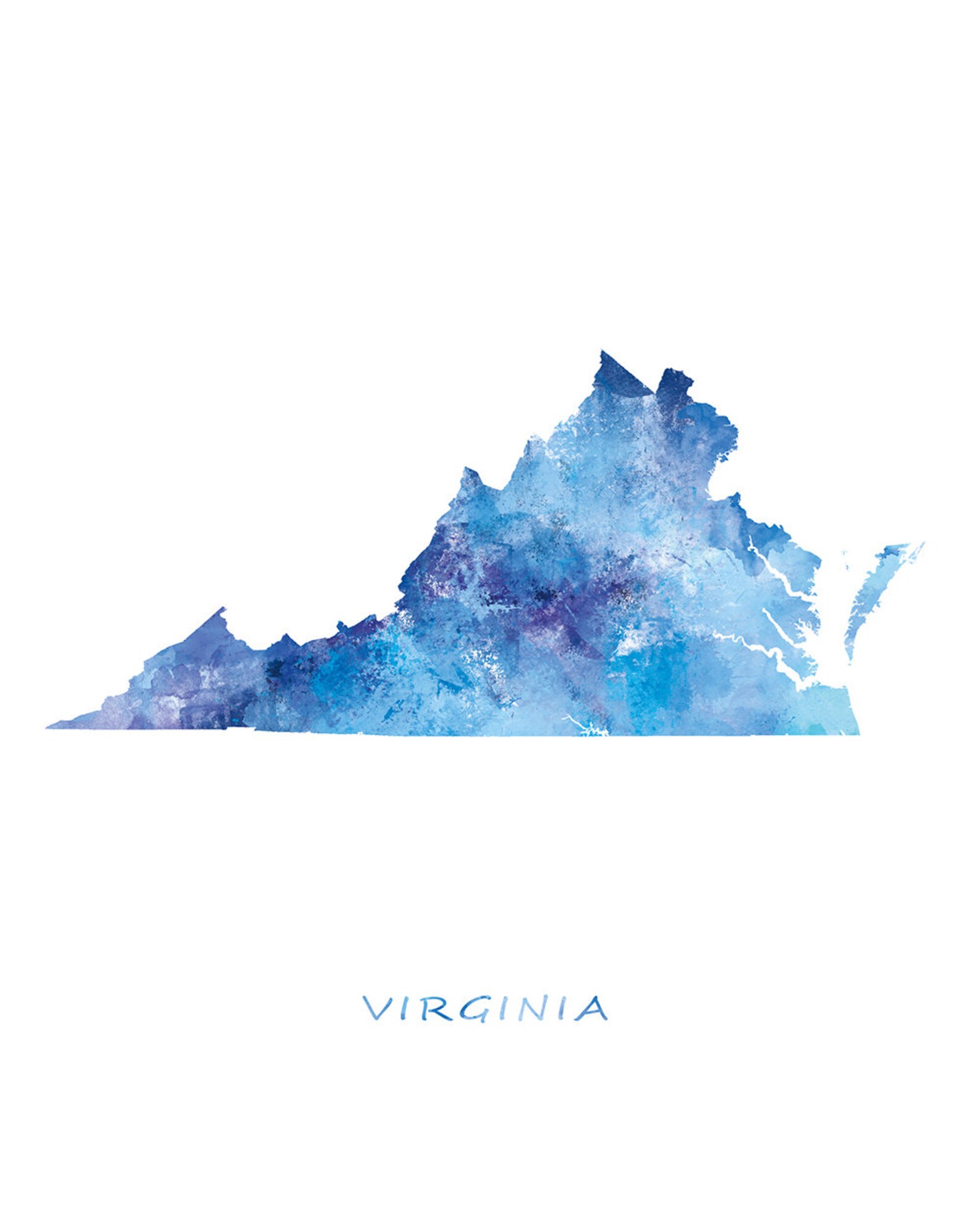 Virginia Map Virginia Watercolor Art Print Richmond Poster | Etsy