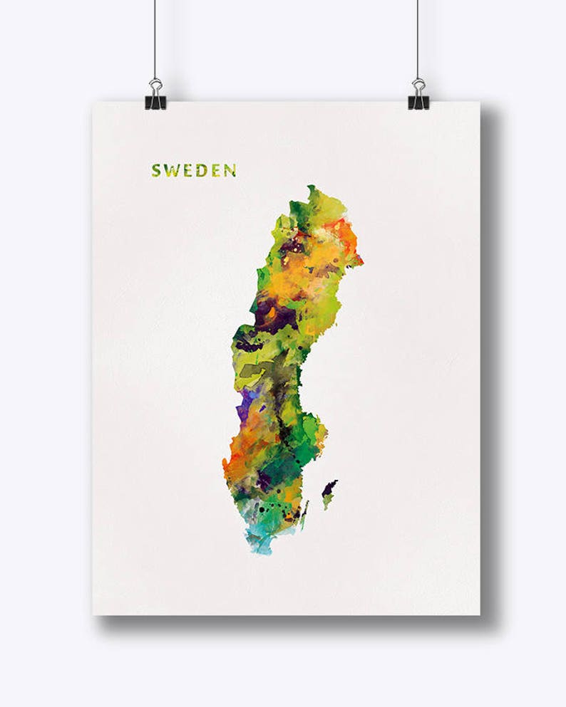 Sweden Map Print Watercolor Swedish Print Wall Art Sweden | Etsy
