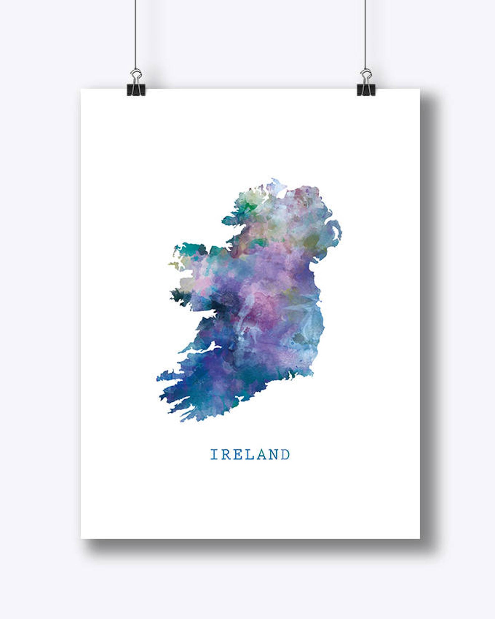 Ireland Map Print Watercolor Poster Travel Home Office Decor | Etsy