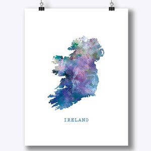 Ireland Map Print Watercolor Poster Travel Home Office Decor Modern ...