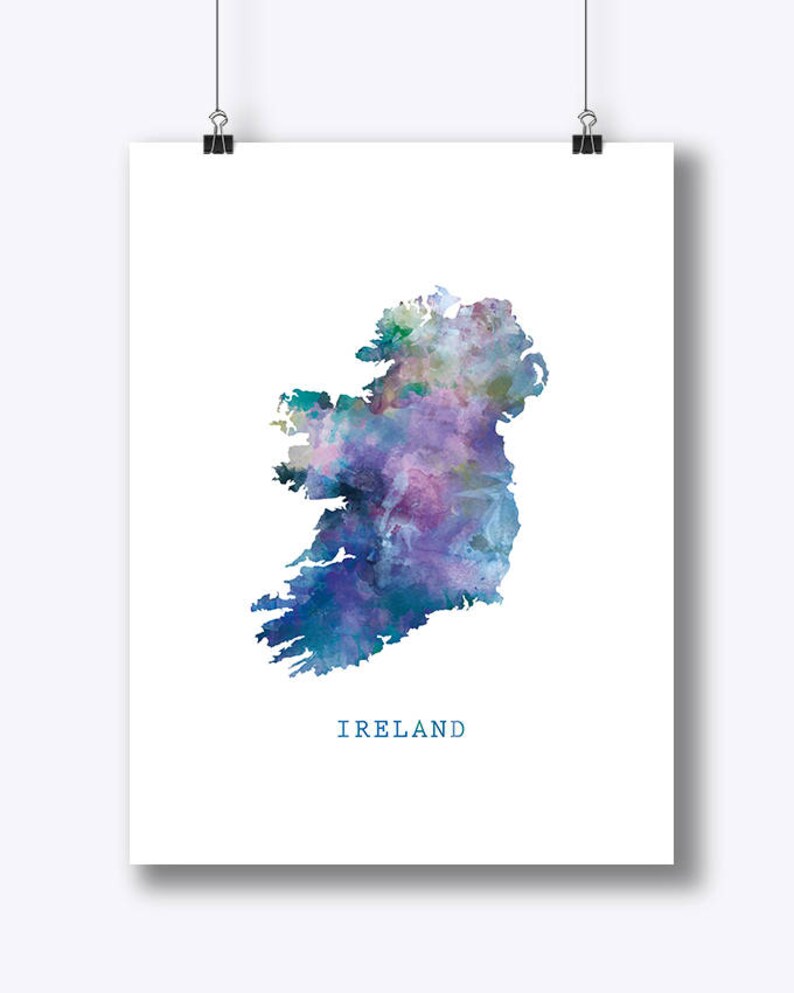 Ireland Map Print Watercolor Poster Travel Home Office Decor | Etsy