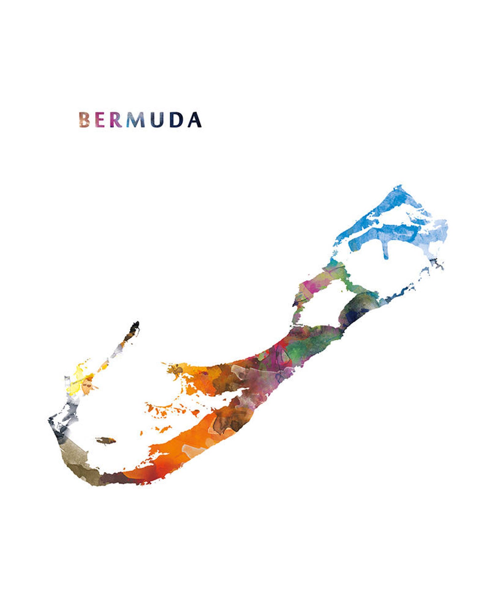 Bermuda Watercolor Map Bermuda Print Wall Art Hamilton Bermuda Poster ...