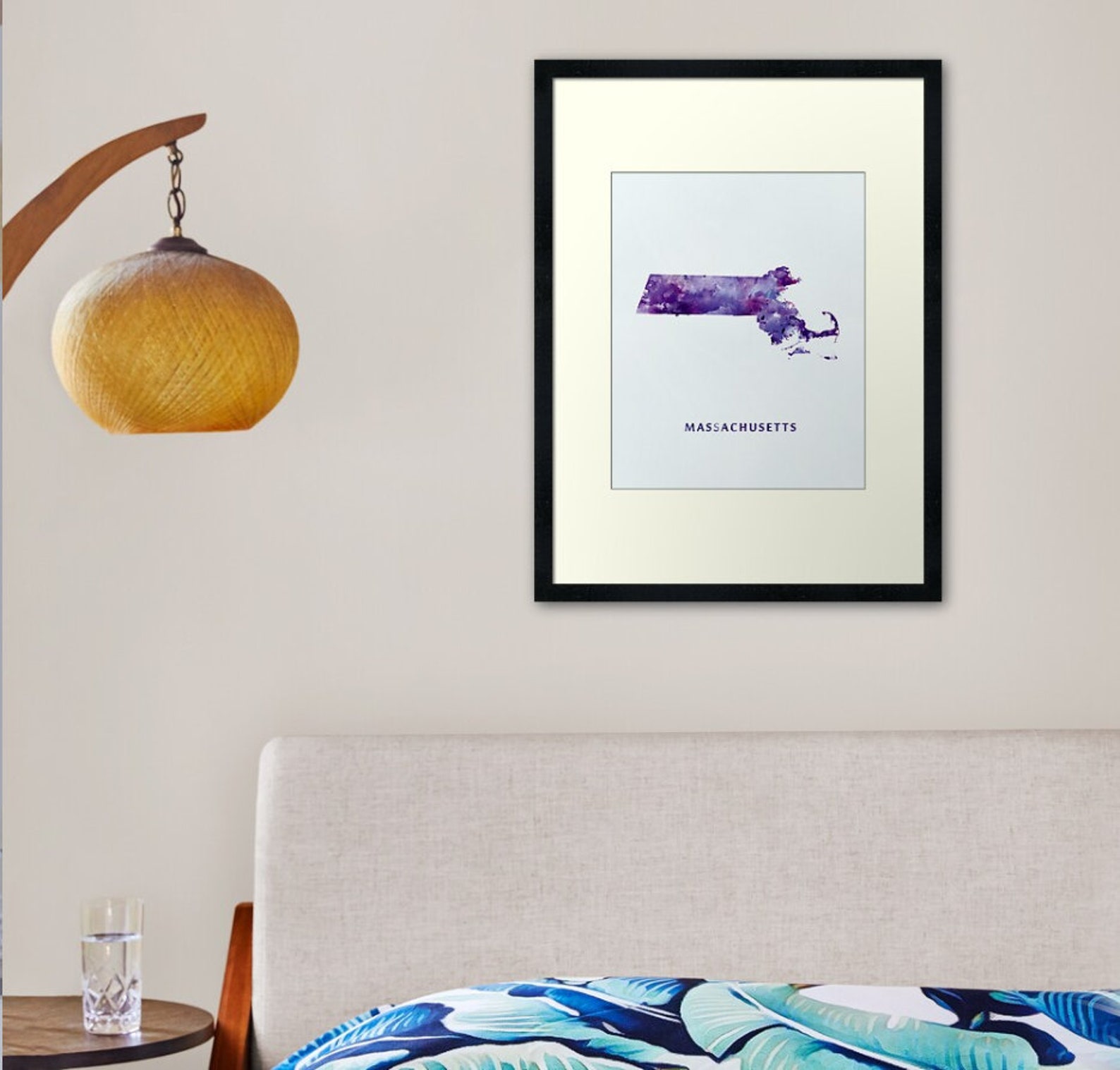 Massachusetts Map Print Watercolor Boston Poster MA Home Office Decor ...