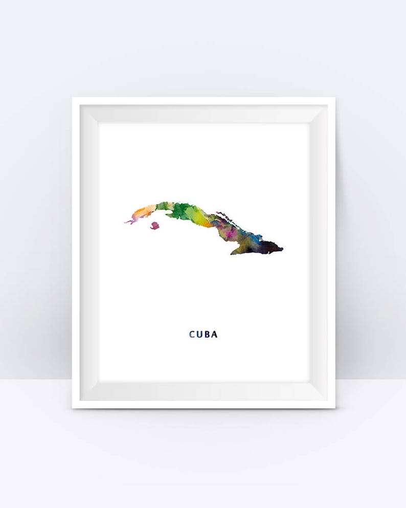 Cuba Map Print Watercolor Cuba Wall Art Cuba Poster Painting Travel ...