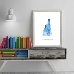 New Hampshire Map, New Hampshire Watercolor, Art Print, Concord ...