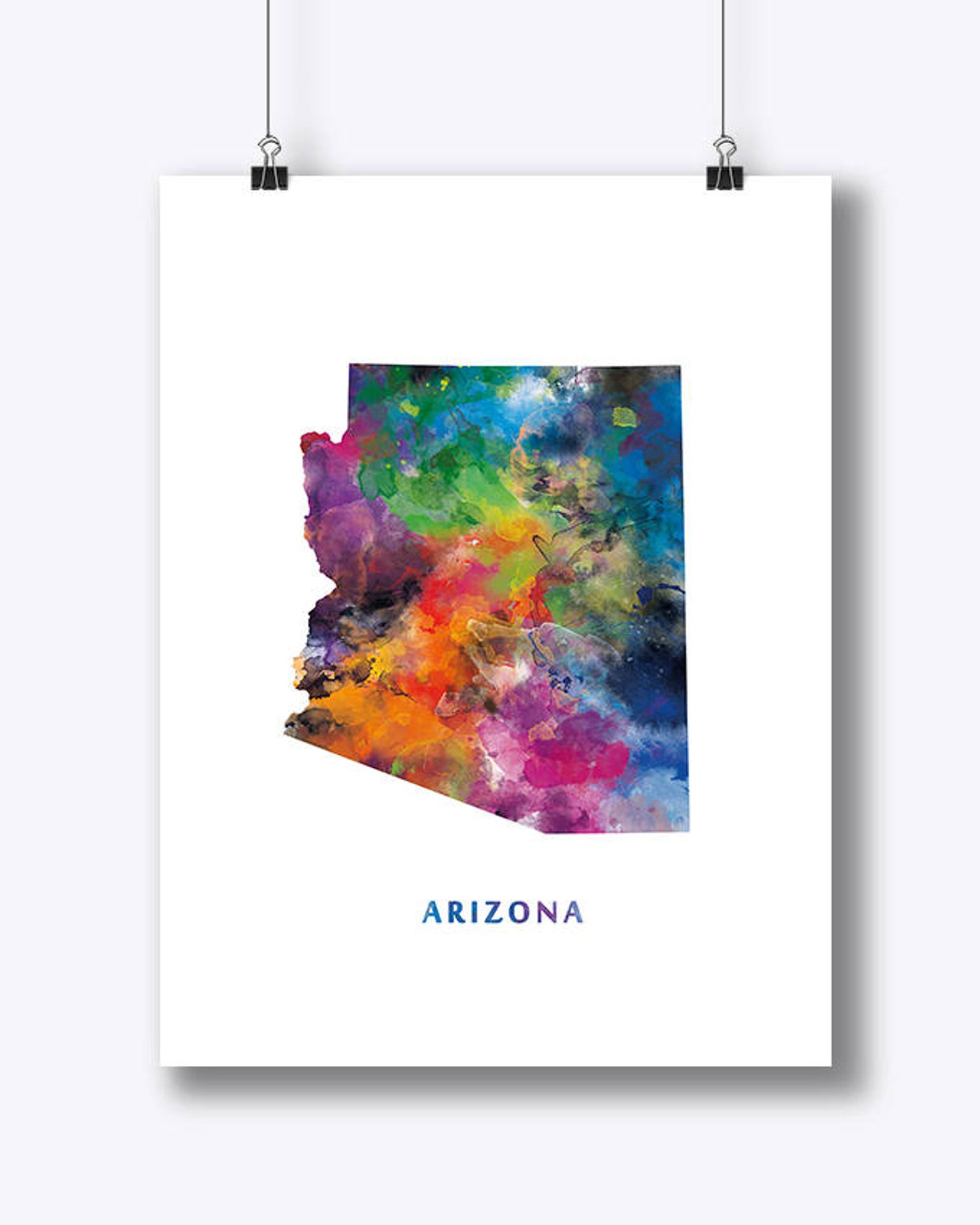 Arizona Map Print Watercolor Arizona Poster Home Office - Etsy