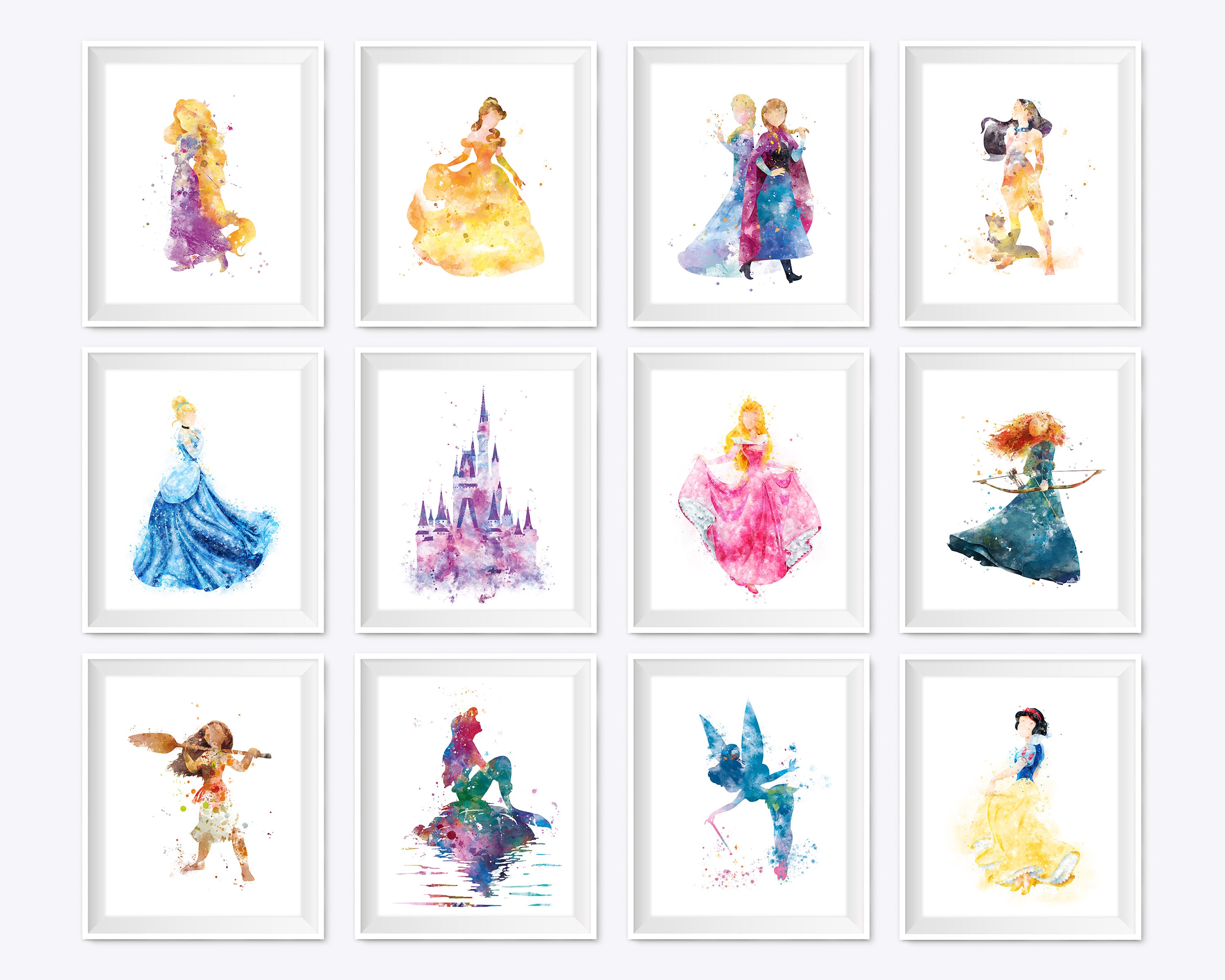Set of 12 Watercolor Princess Art Printable Disney Cinderella - Etsy