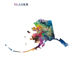 Alaska Map Print Watercolor Poster Home Office Room Decor Travel Map ...